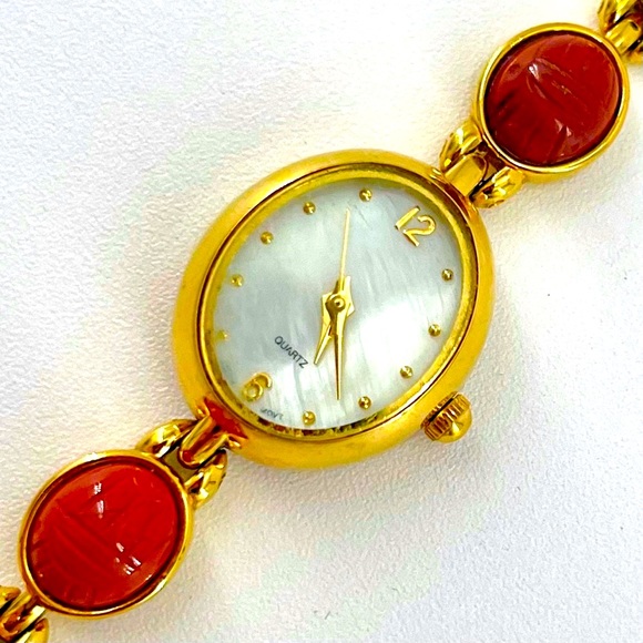 Quartz | Jewelry | Semiprecious Scarab Stone Watch Retro Gold Egyptian ...